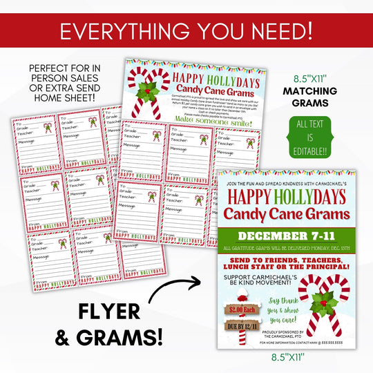 Candy Cane Gram Fundraiser Flyers Set | Simple Desert Designs
