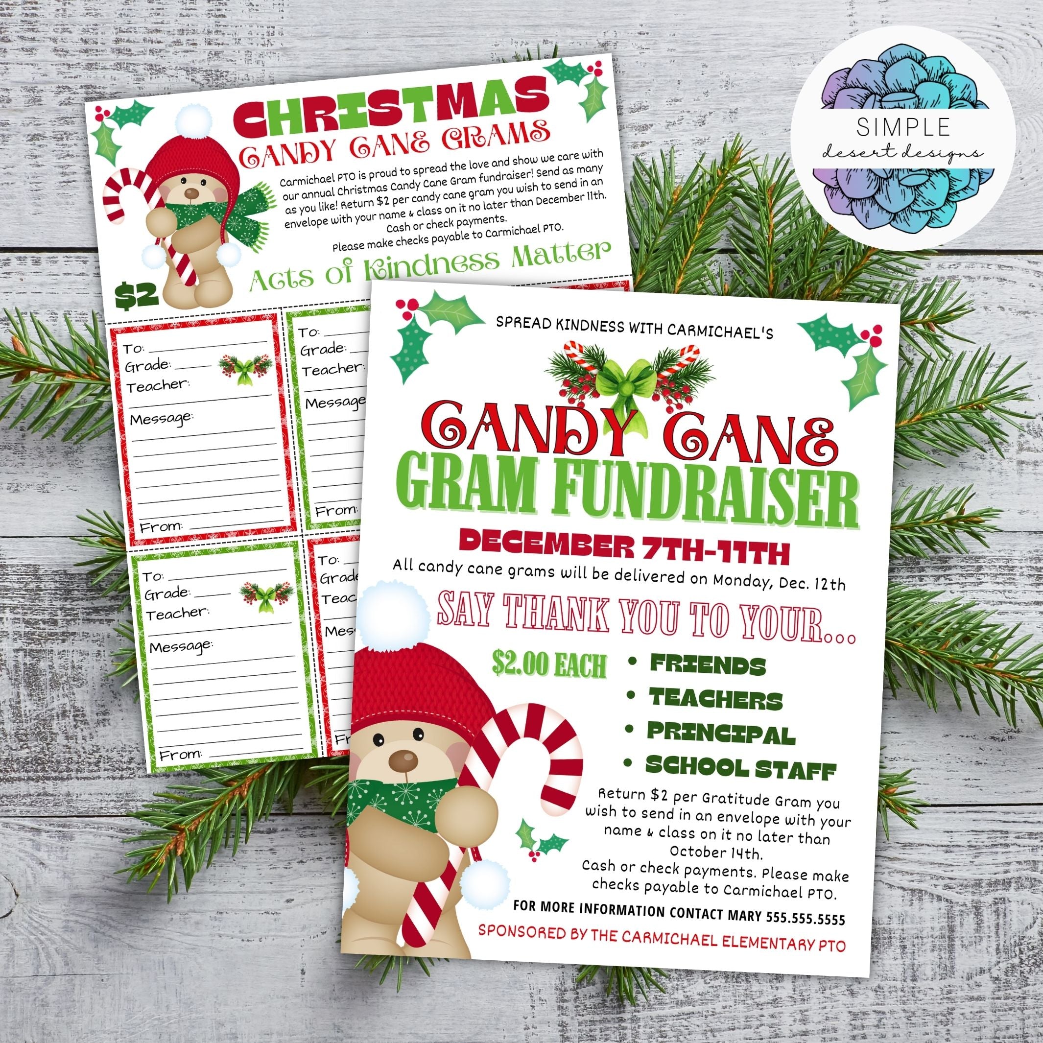 Candy Cane Gram Fundraiser Flyer Bundle – Simple Desert Designs