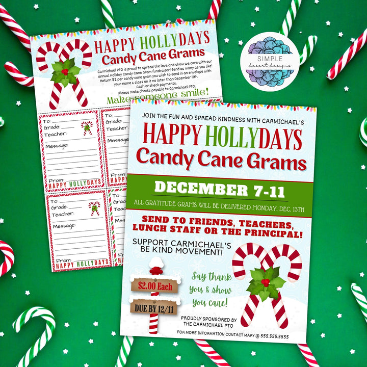 Candy Cane Gram Fundraiser Flyers Set – Simple Desert Designs