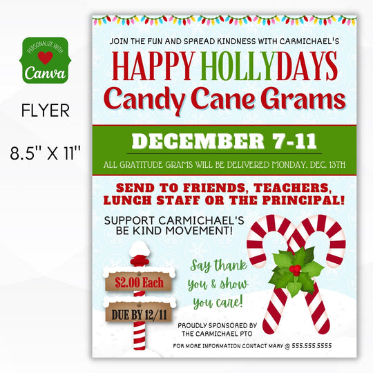 Candy Cane Gram Fundraiser Flyers Set | Simple Desert Designs
