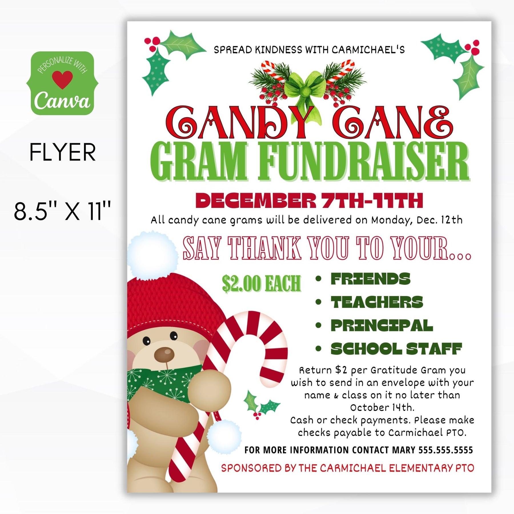 Candy Cane Gram Fundraiser Flyer - Simple Desert Designs