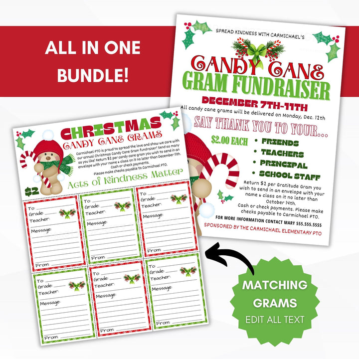 Candy Cane Gram Fundraiser Flyer Bundle | Simple Desert Designs