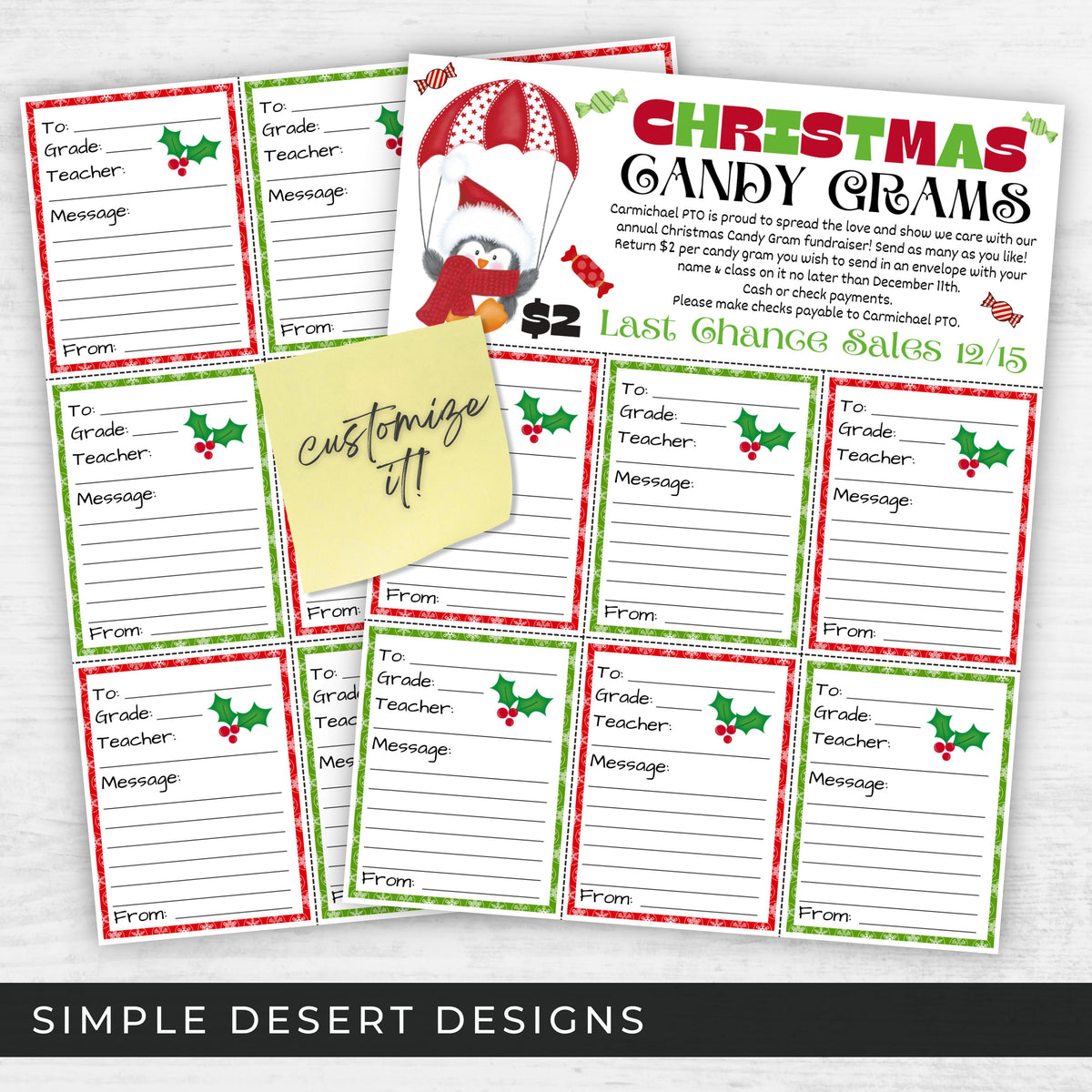 Christmas Candy Gram Fundraiser Sheets - Simple Desert Designs