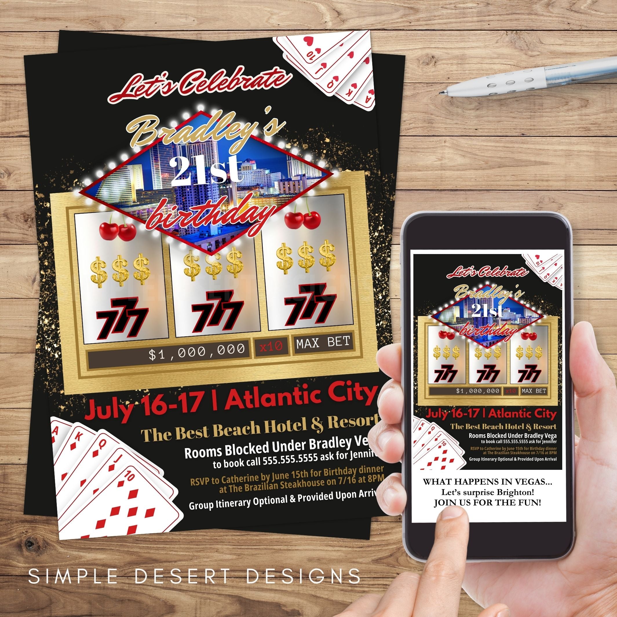 Casino Atlantic City Destination Invitation – Simple Desert Designs