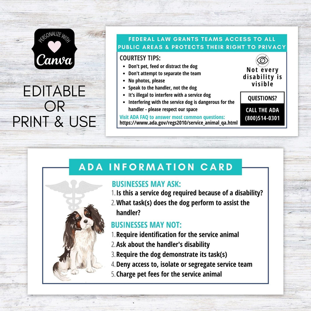 Cavalier King Charles Service Dog Cards Customizable | Simple Desert ...