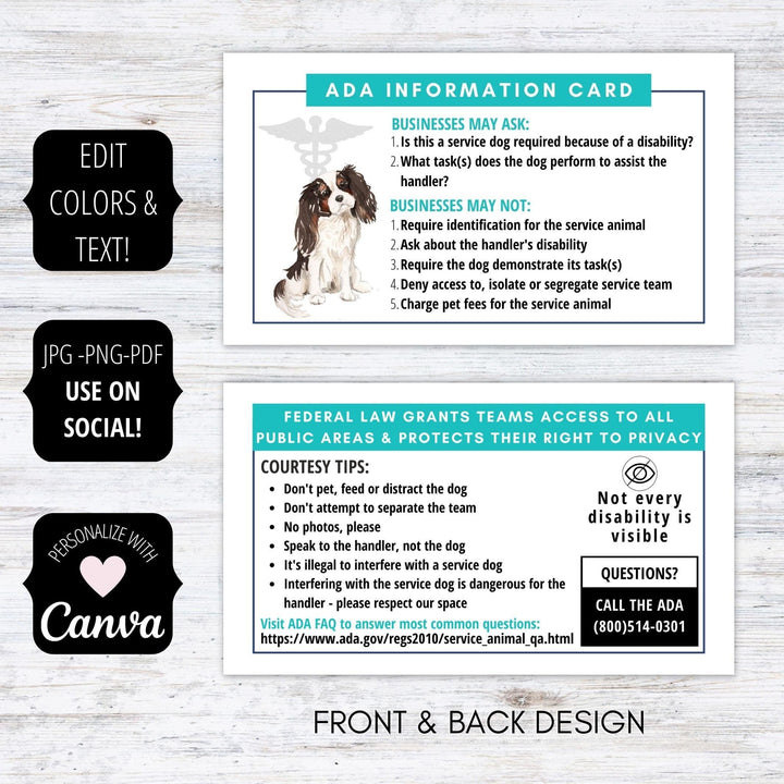 Cavalier King Charles Service Dog Cards Customizable | Simple Desert ...