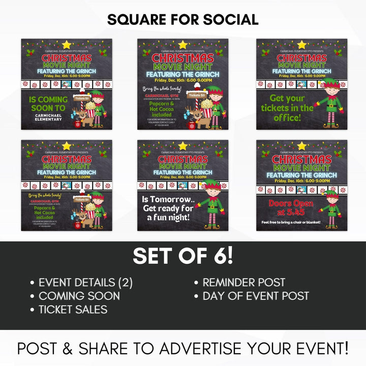 Chalkboard Xmas Movie Night Flyer Ticket Bundle | Simple Desert Designs