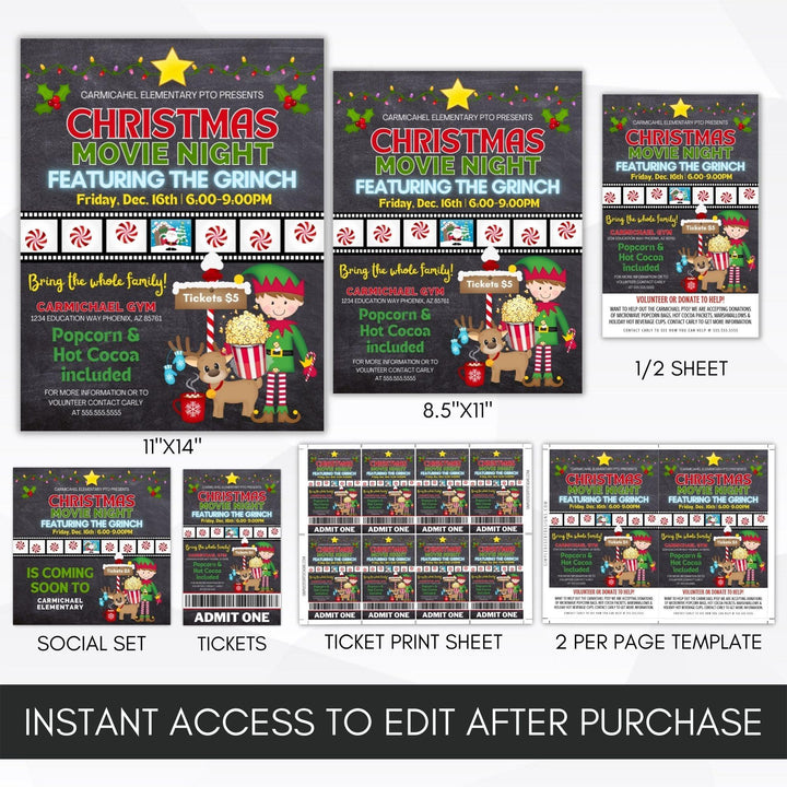 Chalkboard Xmas Movie Night Flyer Ticket Bundle | Simple Desert Designs