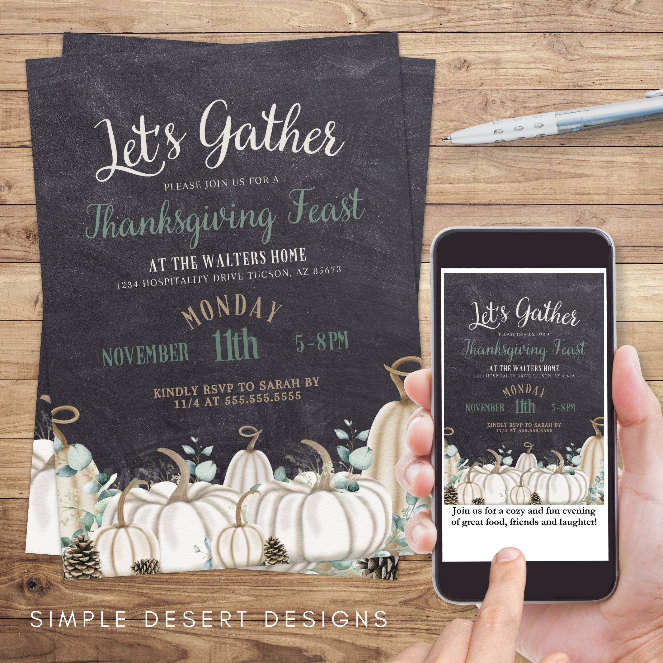 Chalkboard Fall Pumpkins Invitation – Simple Desert Designs