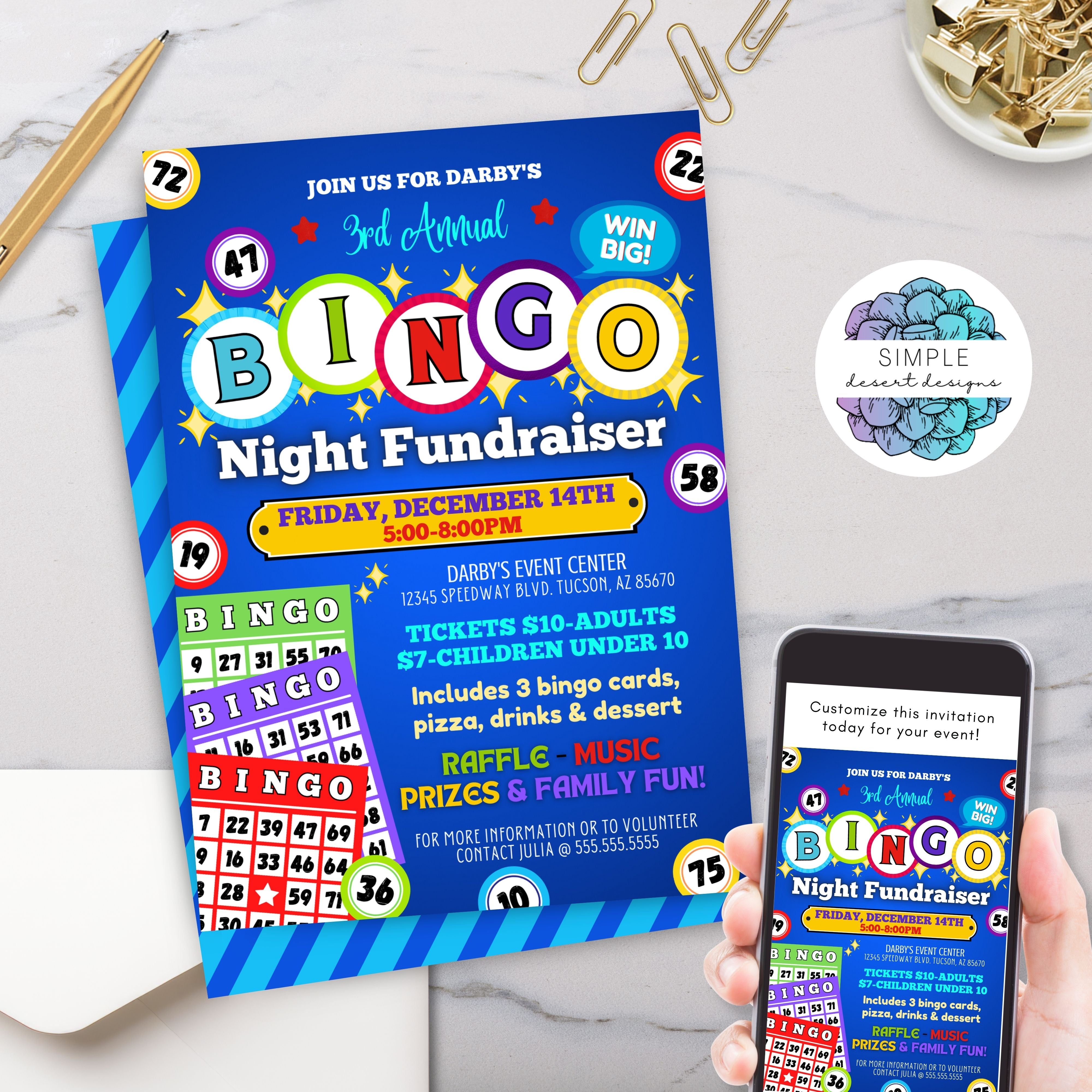Charity Bingo Event Invitation – Simple Desert Designs