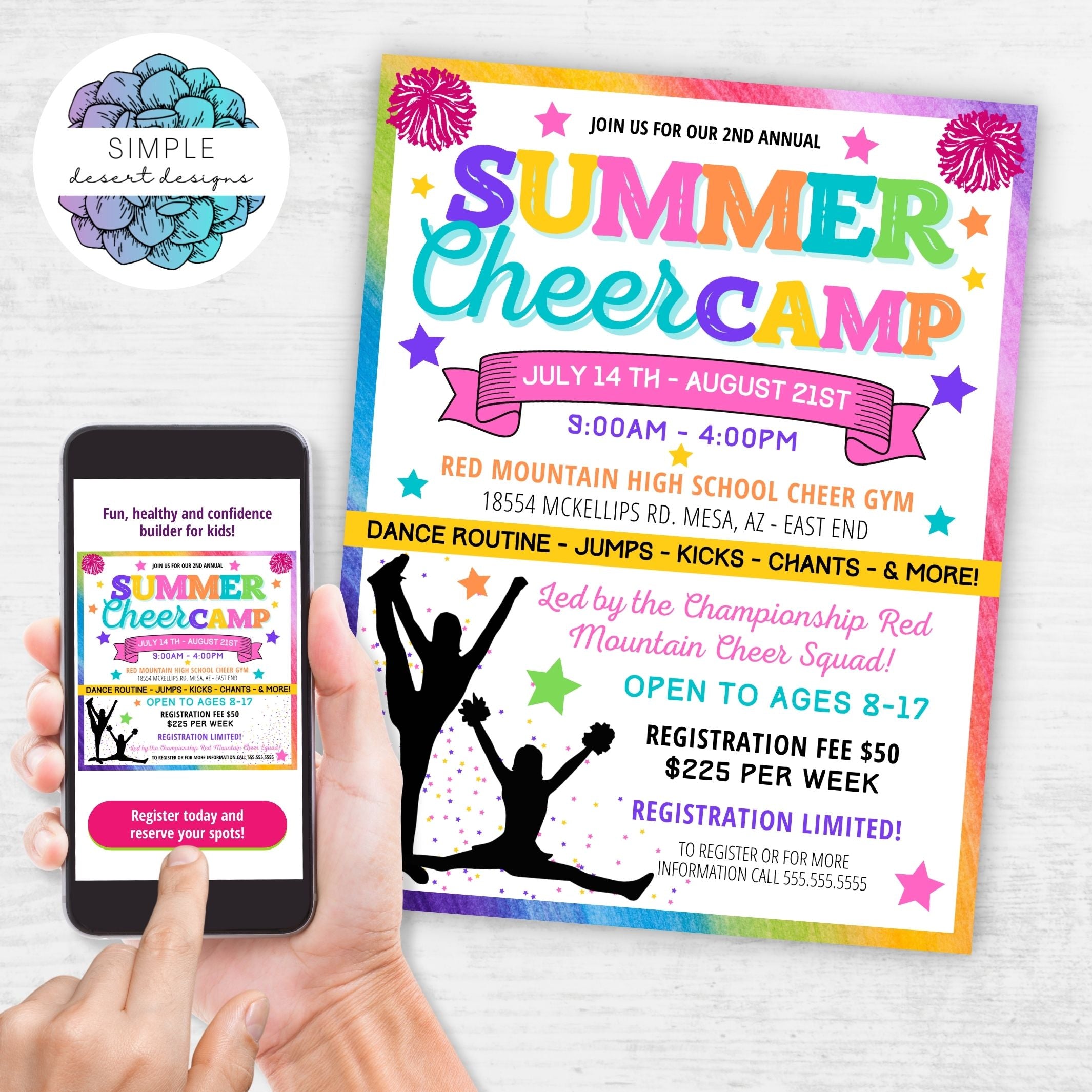 Cheerleading Camp Flyer Marketing Set – Simple Desert Designs