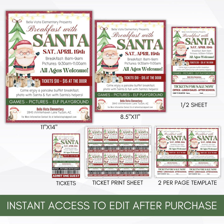 Christmas Breakfast with Santa Flyers Invite Ticket Bundle | Simple ...