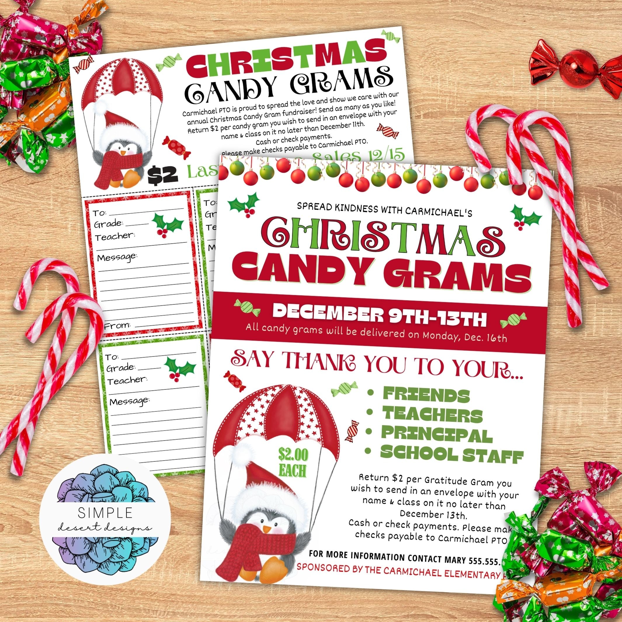 Christmas Candy Grams Fundraiser Flyers – Simple Desert Designs