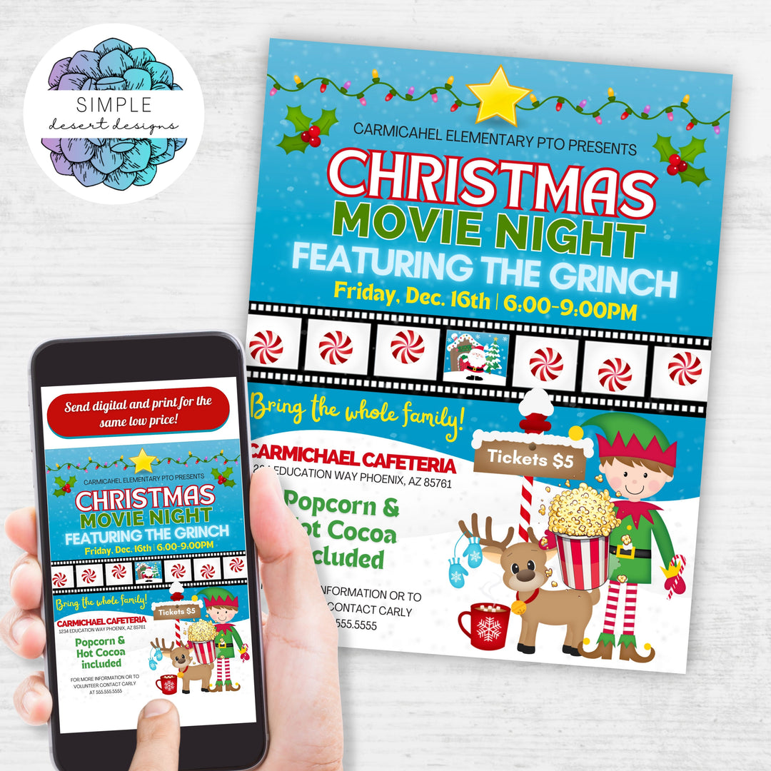 Christmas Movie Night Flyer Set | Simple Desert Designs