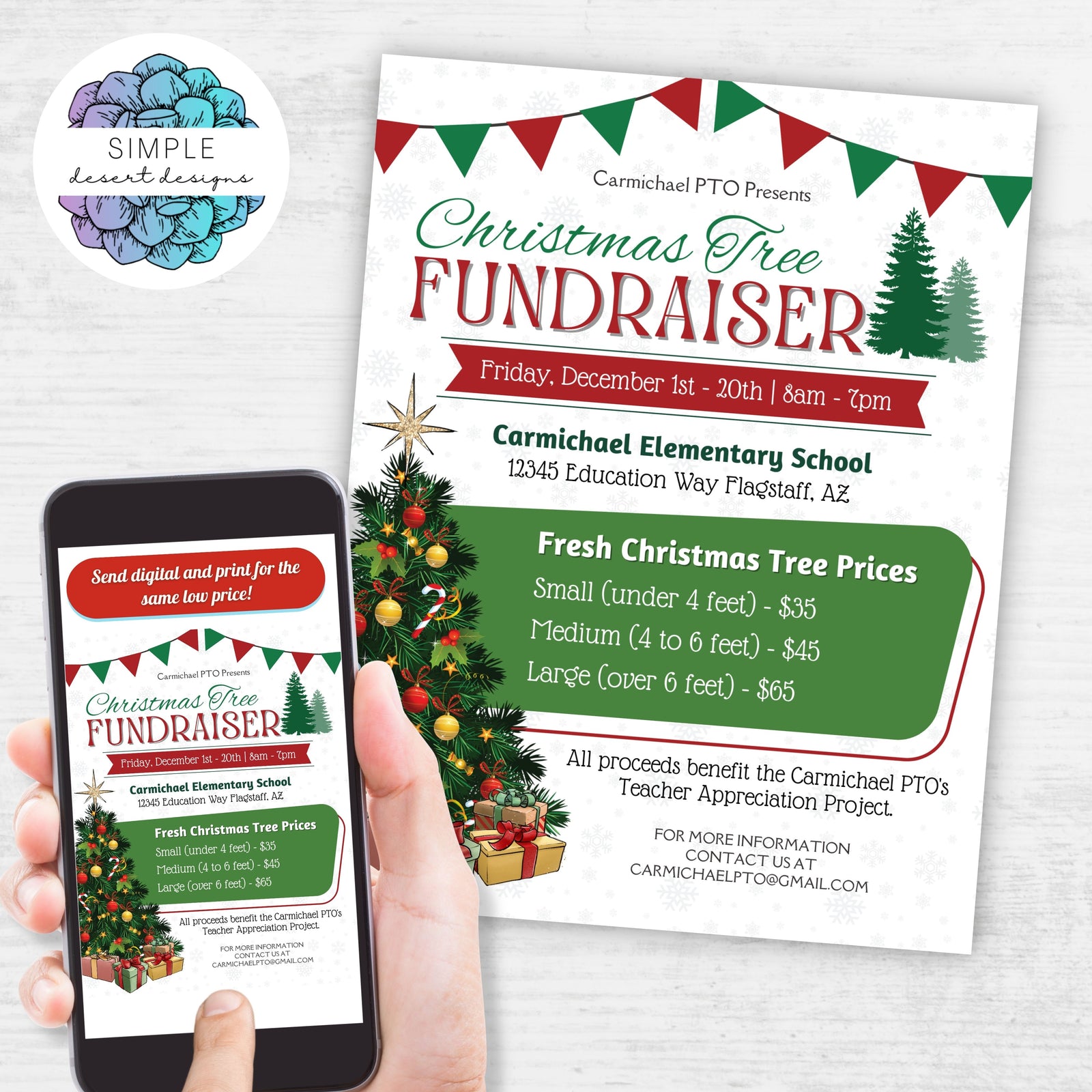 Christmas Tree Fundraiser Flyer Template - Simple Desert Designs