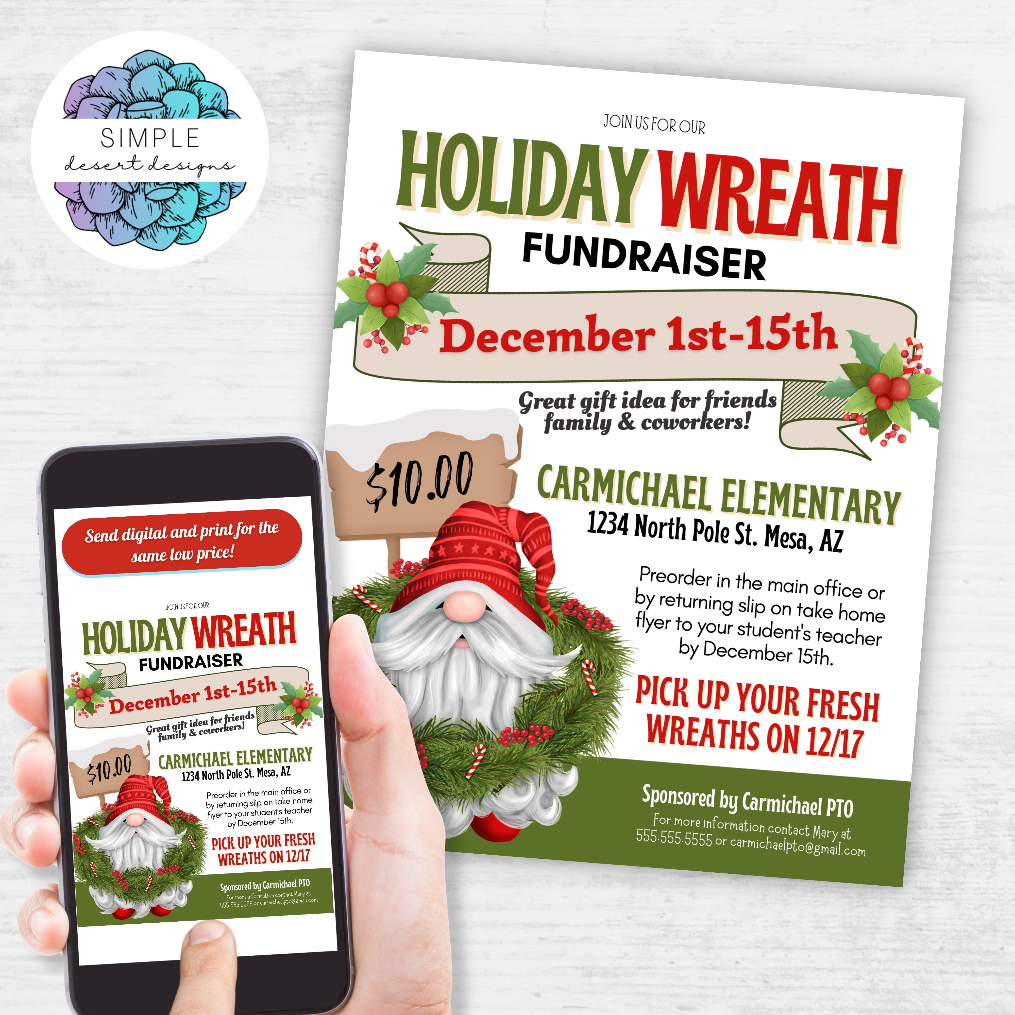 Christmas Wreath Fundraiser Flyer Set – Simple Desert Designs