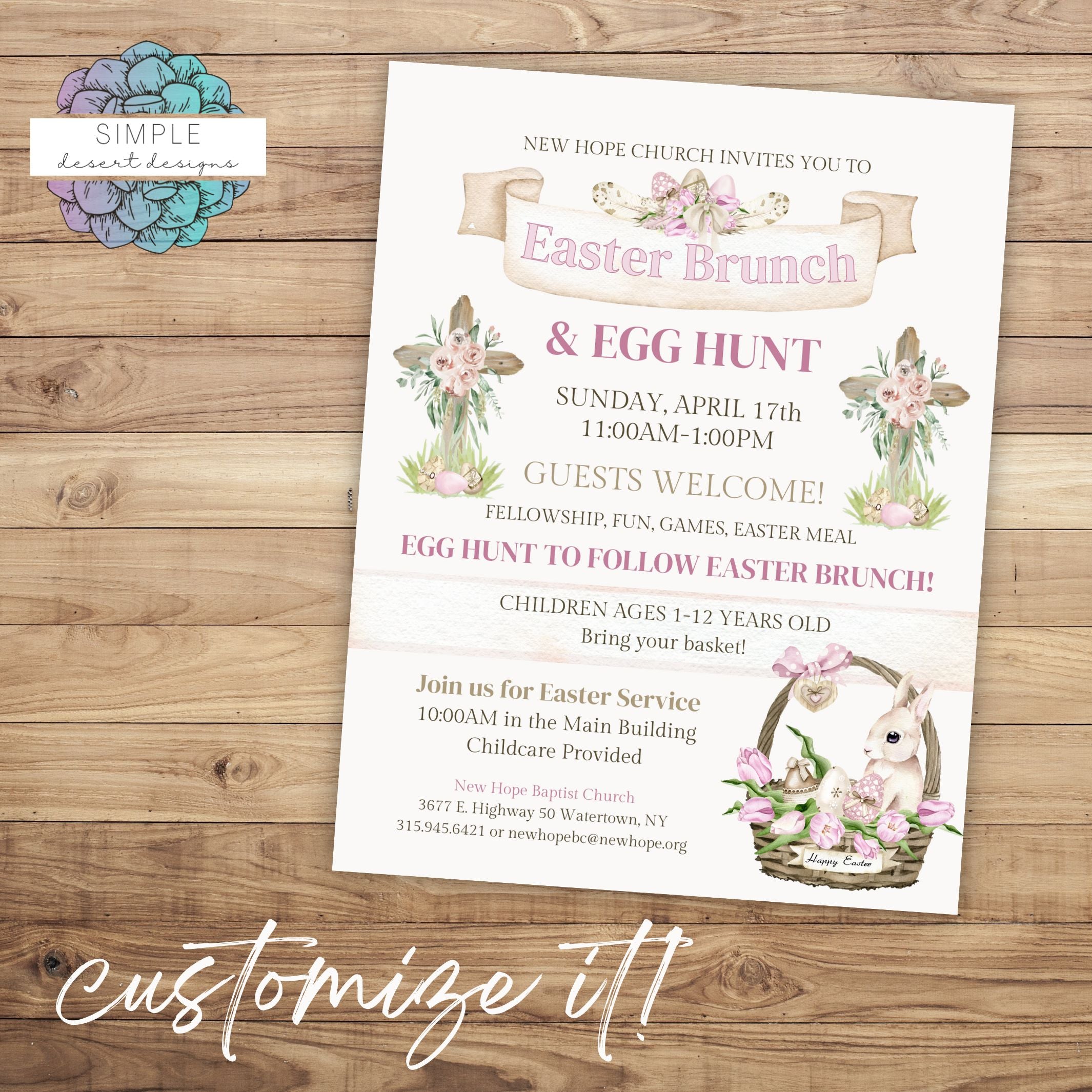 Religious Easter Brunch Egg Hunt Flyer – Simple Desert Designs