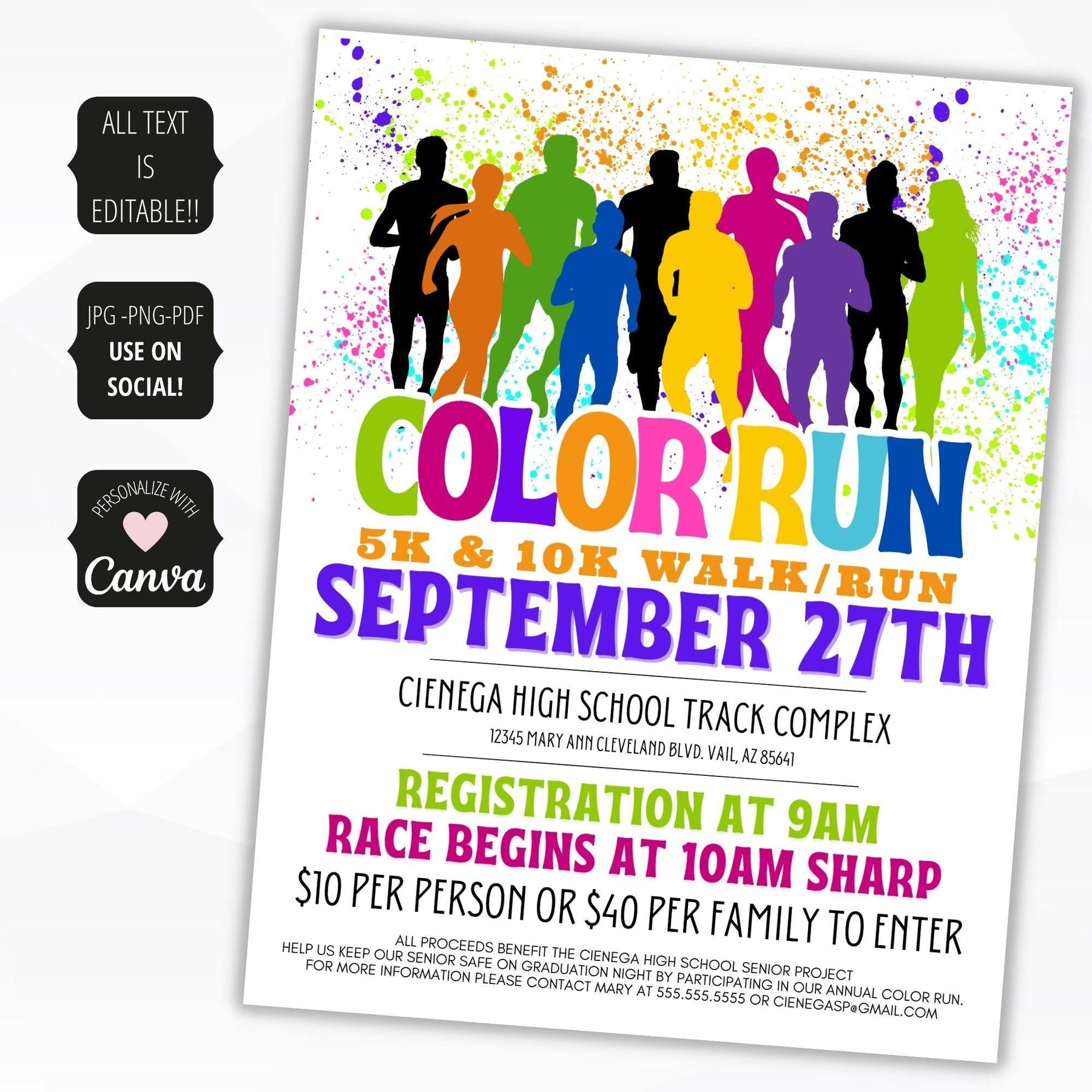 Color Run Flyer Template for Schools & PTO – Simple Desert Designs