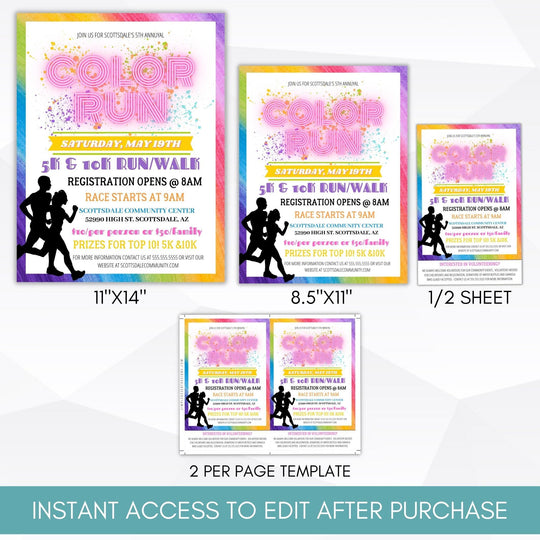 Color Run Fundraiser Flyer Invite Set | Simple Desert Designs