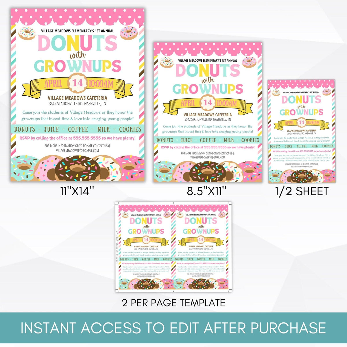 Editable Donuts with Grownups Flyer Set - Simple Desert Designs