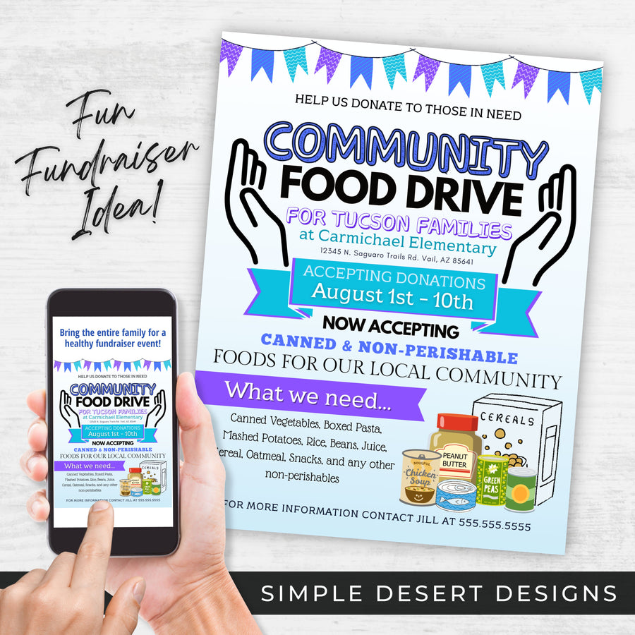 Community Food Drive Flyer | Simple Desert Designs