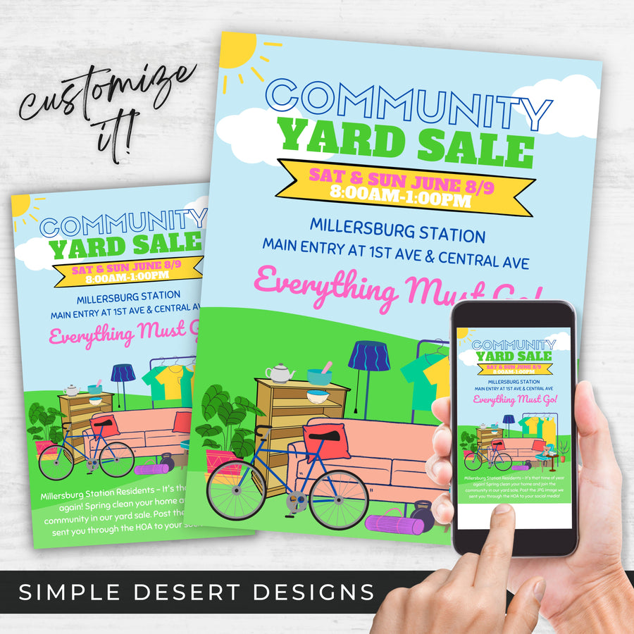 Community Yard Sale HOA Activity Invitation | Simple Desert Designs