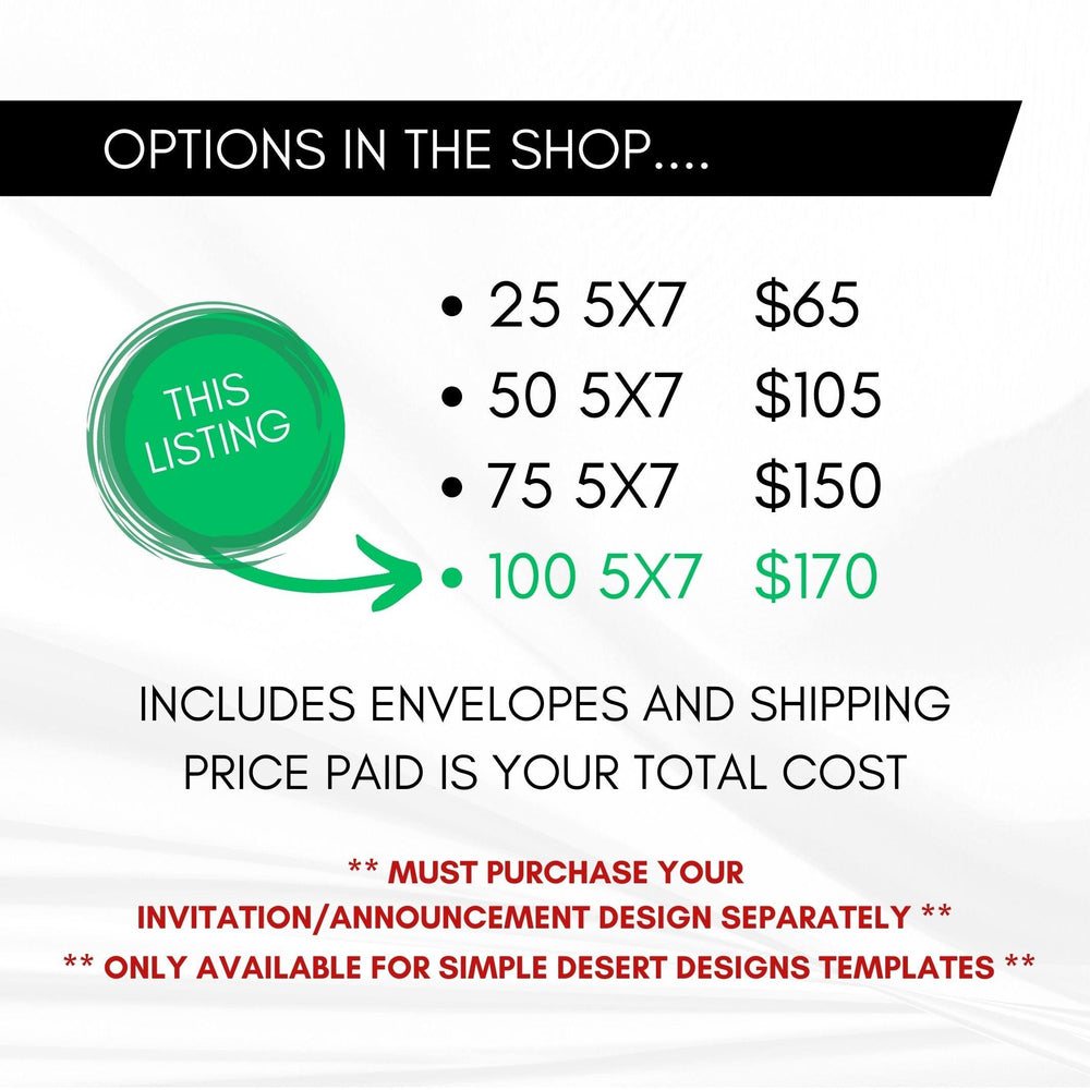Custom Invitation Design Printing 100 – Simple Desert Designs
