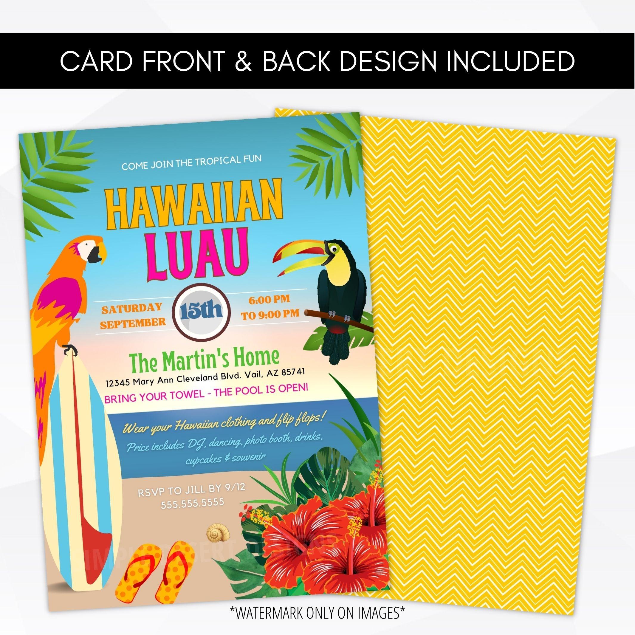 Hawaiian Luau Party Invitation Template Hawaiian Theme Party