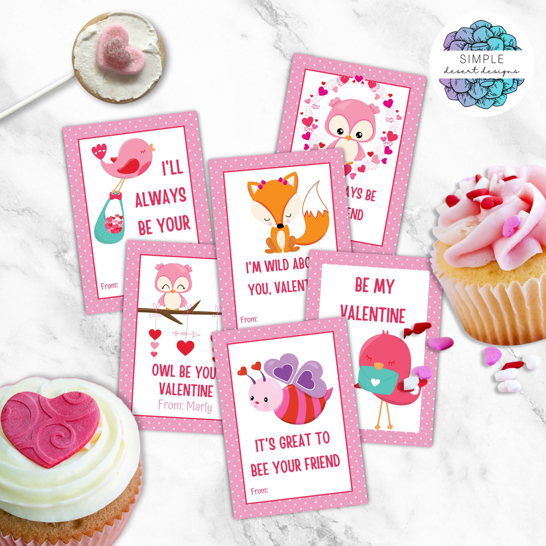 Cute Animals Valentines Cards Set of 8 Classroom Valentines | Simple ...