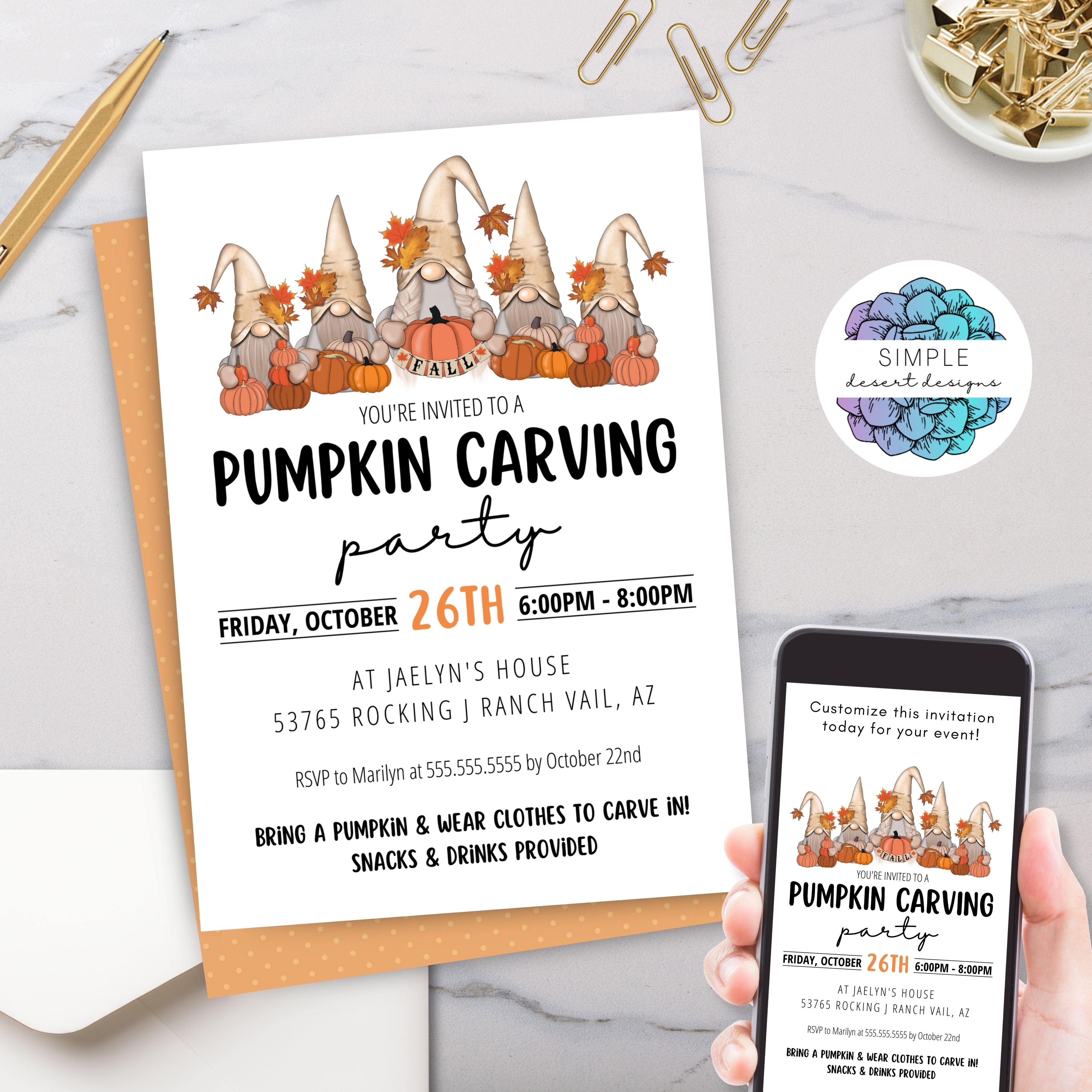 Cute Halloween Pumpkin Carving Invite – Simple Desert Designs
