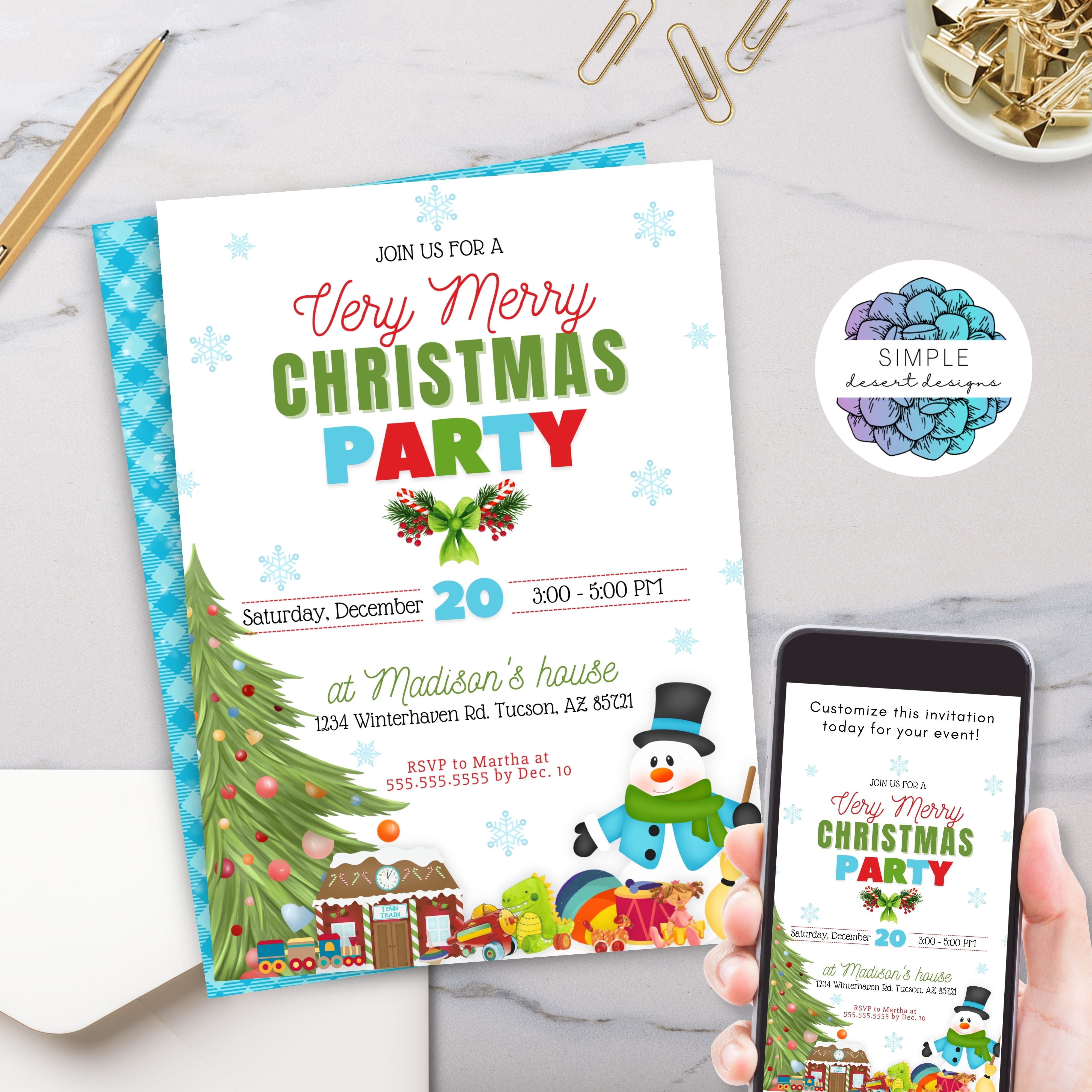 Cute Snowman Christmas Party Invitation – Simple Desert Designs