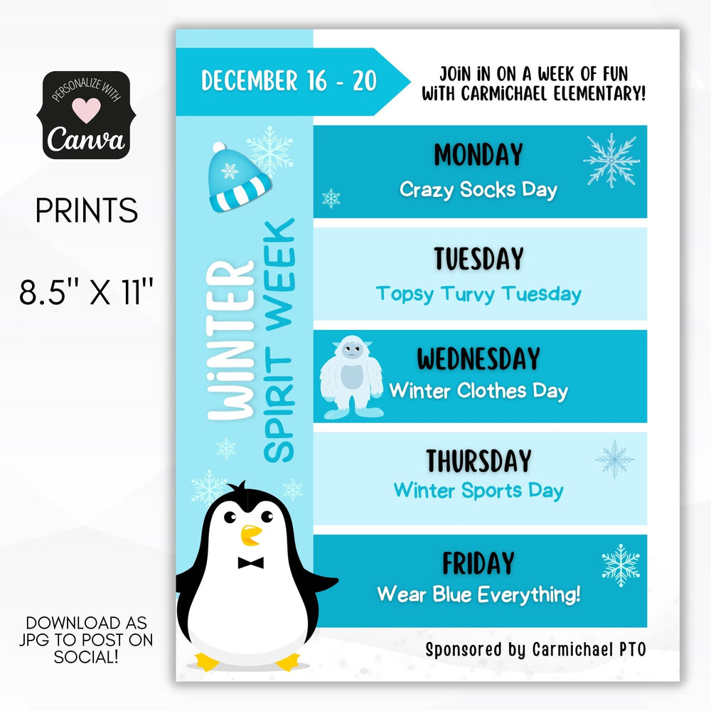 Winter School Work Spirit Week Itinerary Schedule | Simple Desert Designs