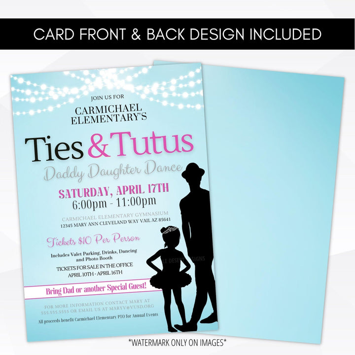 Daddy Daughter Dance Ties and Tutus Blue Invite | Simple Desert Designs