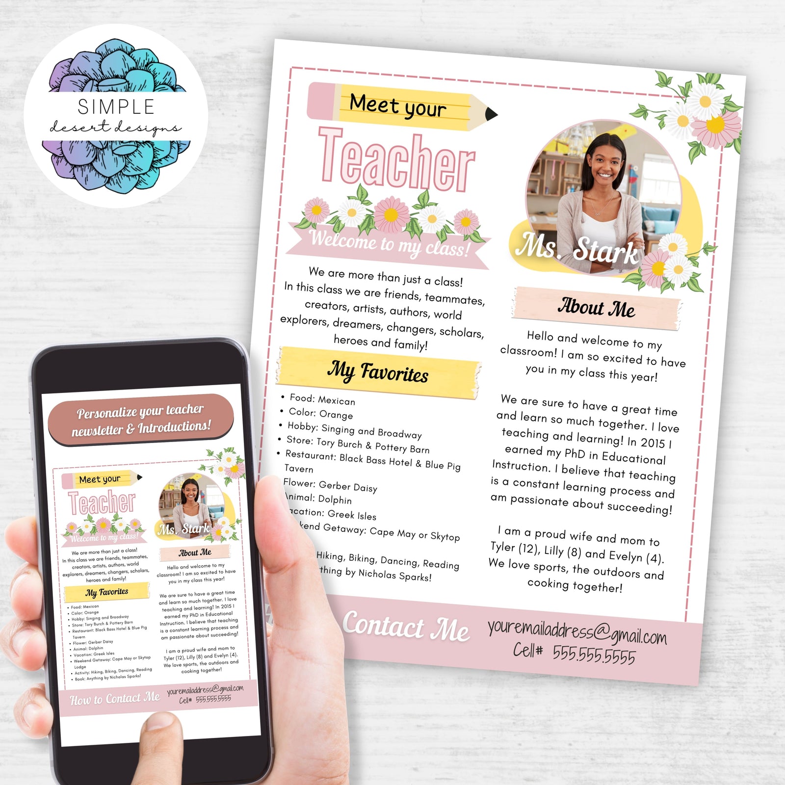 Editable Meet the Teacher Flyer for Teachers - Simple Desert Designs