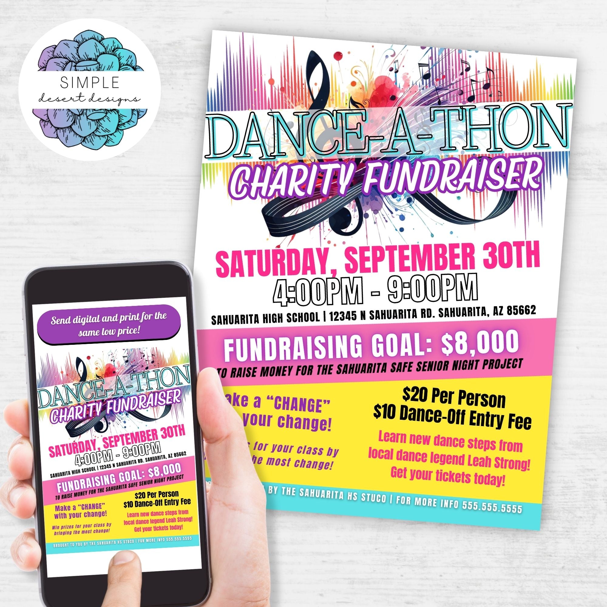 Danceathon Dance Fundraiser Flyer Set – Simple Desert Designs