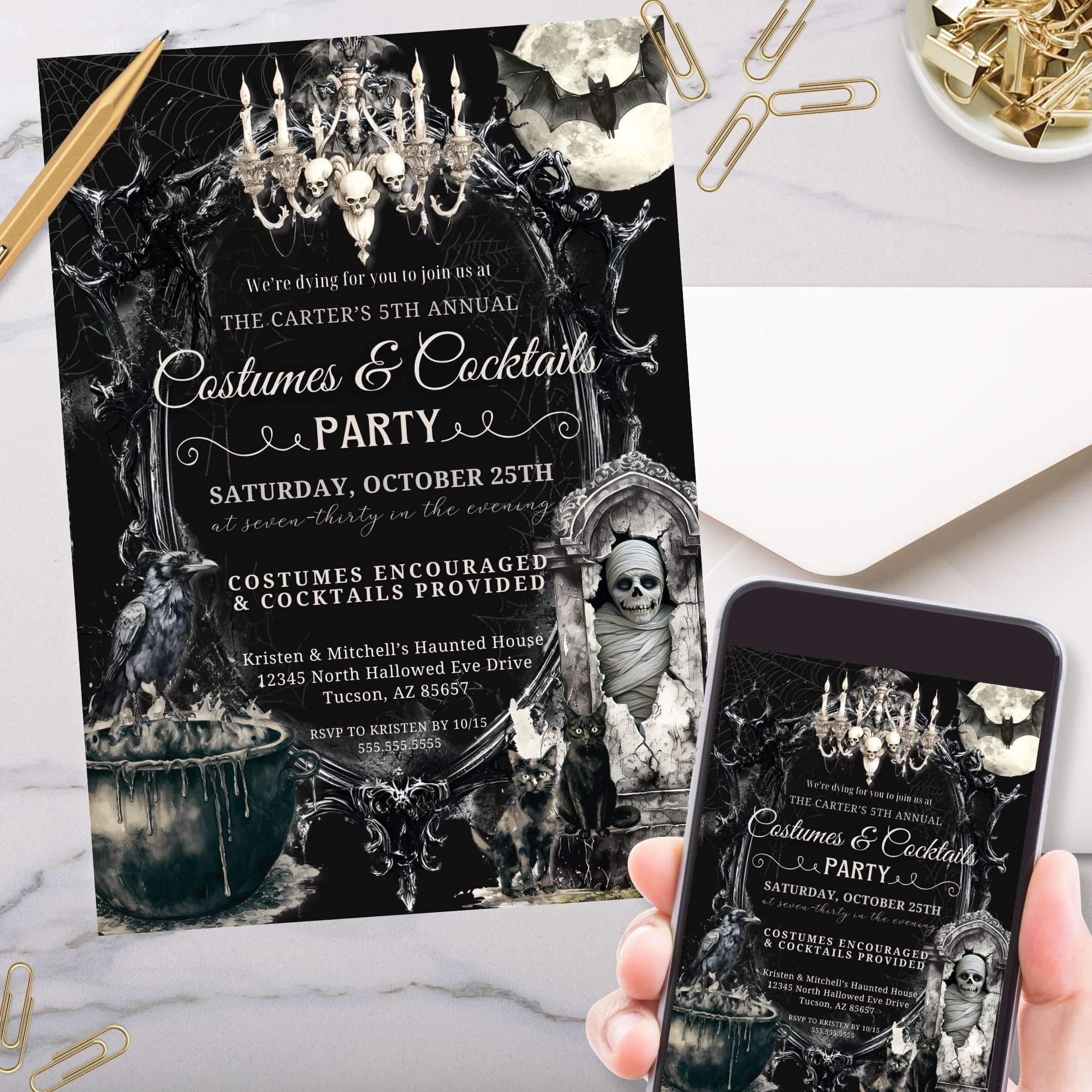 Dark Moody Gothic Costumes Cocktails Invitation – Simple Desert Designs