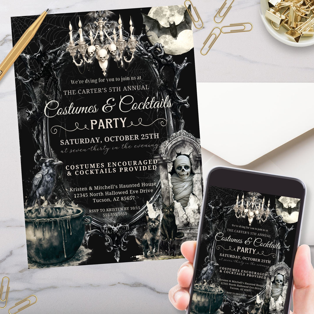 Pink Spooky Halloween Birthday Party Invitation | Simple Desert Designs