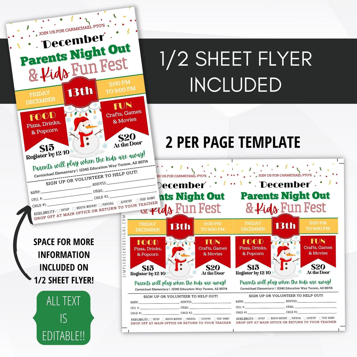 Editable December Parents Night Out Flyer Set - Simple Desert Designs