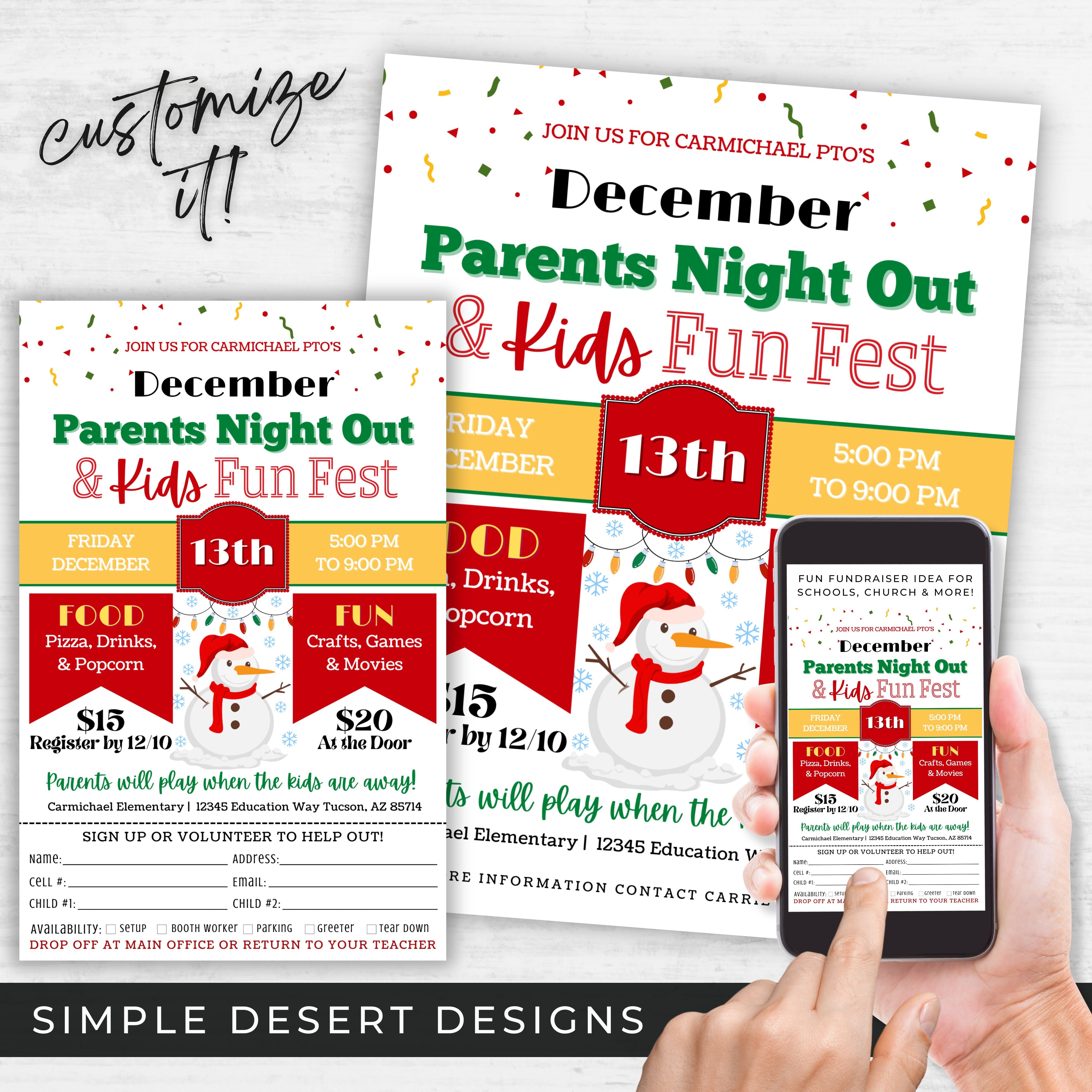 December Parents Night Out Flyer Set – Simple Desert Designs