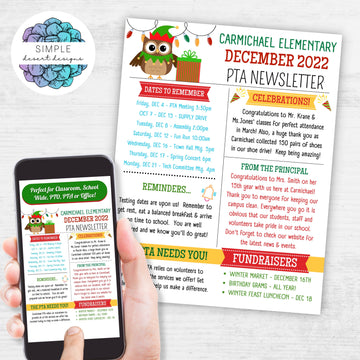 December PTO PTA Newsletter Flyer Handout – Simple Desert Designs