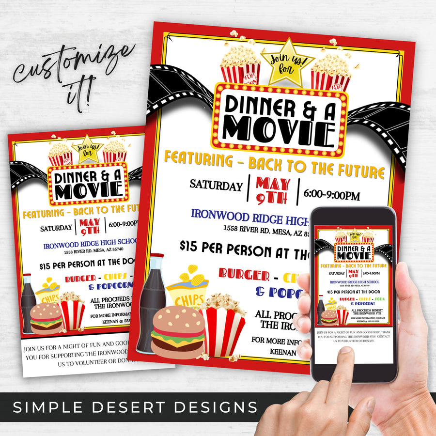 Dinner and a Movie Night Flyers Set – Simple Desert Designs