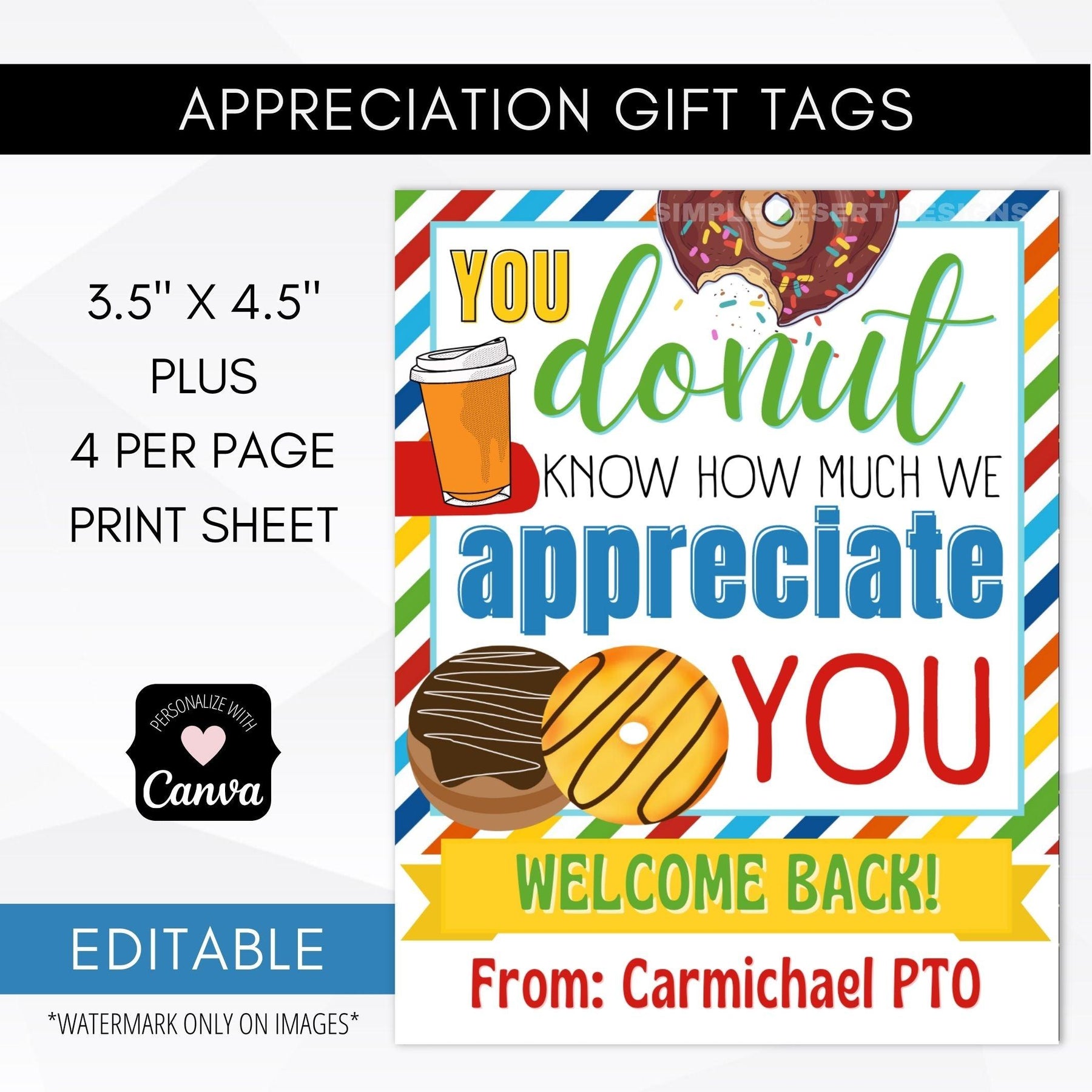 Donut Appreciation Tags Back to School – Simple Desert Designs