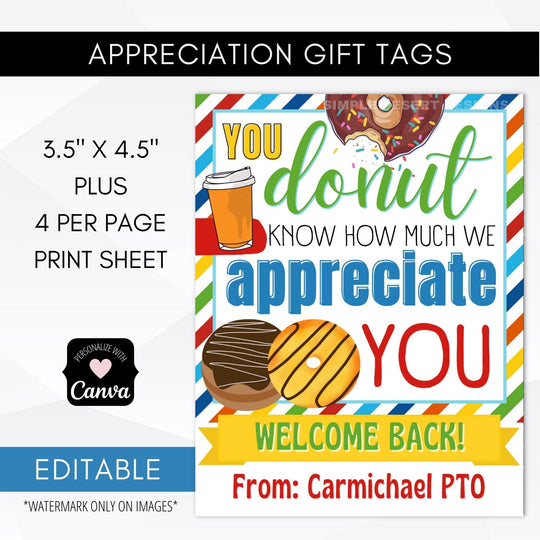 Donut Appreciation Tags Back to School – Simple Desert Designs