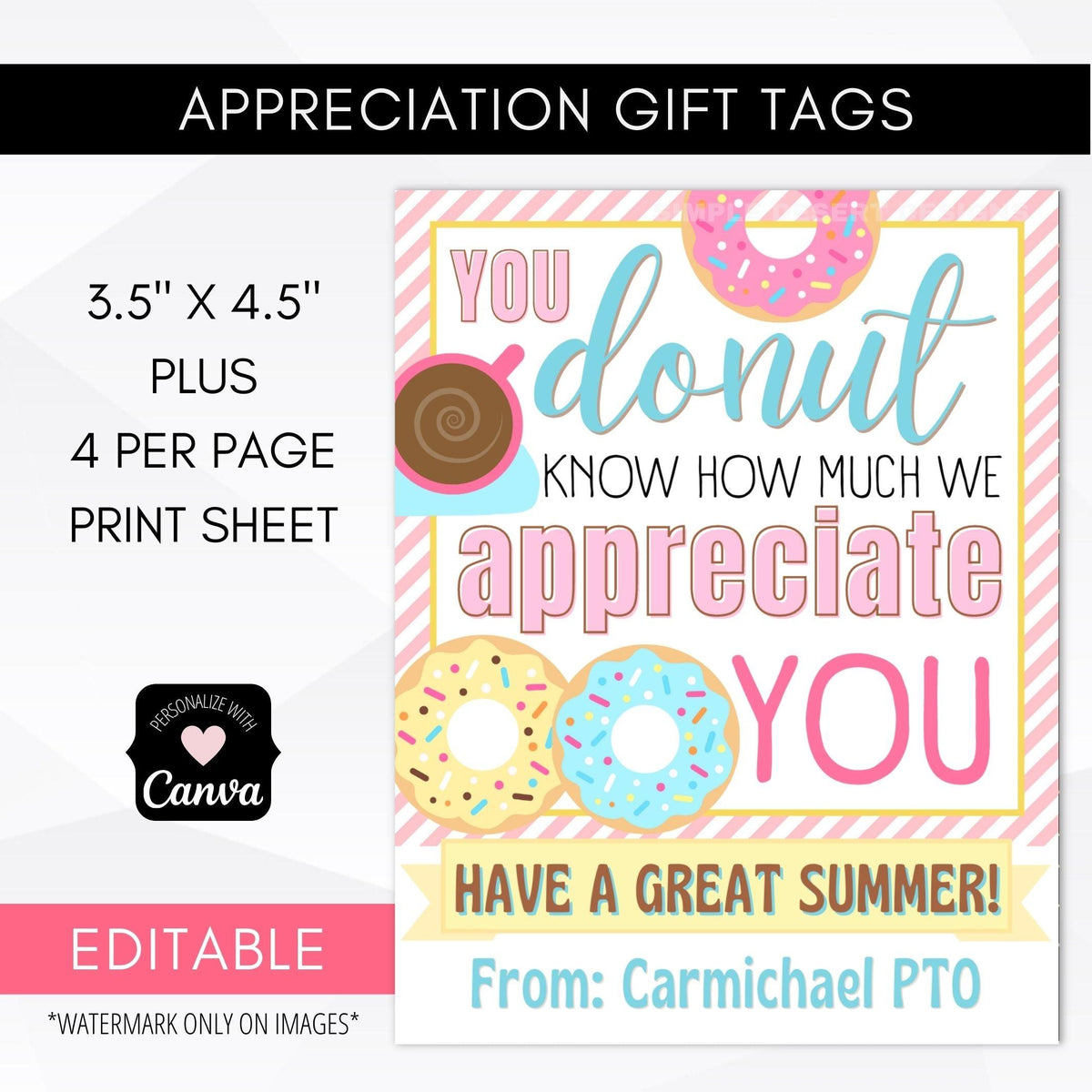 Editable Donut Appreciation Tag - Simple Desert Designs