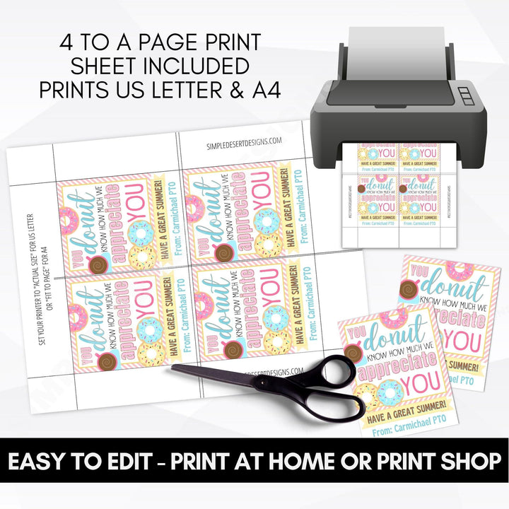 Donut Appreciation Tags End of School – Simple Desert Designs