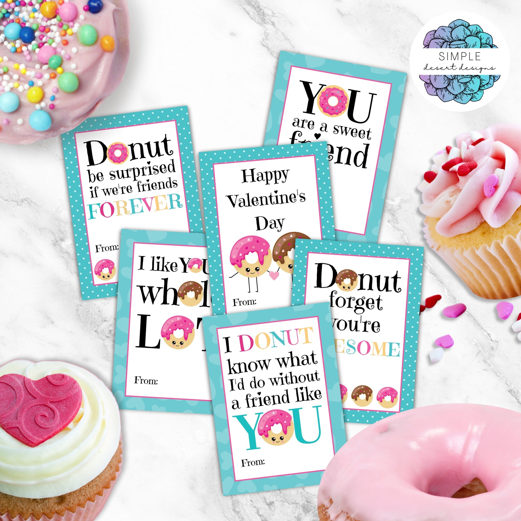 Editable Donut Classroom Valentines Cards – Simple Desert Designs