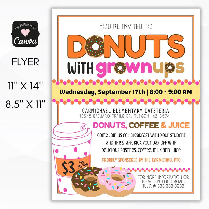 Donuts With Grownups Fundraiser Flyer – Simple Desert Designs