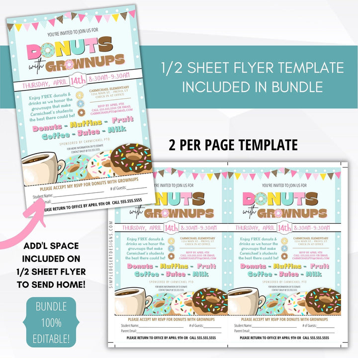 Donuts With Grownups Invitation Flyer Set | Simple Desert Designs