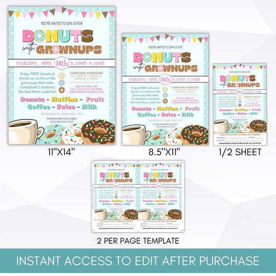 Donuts With Grownups Invite Flyer Set – Simple Desert Designs