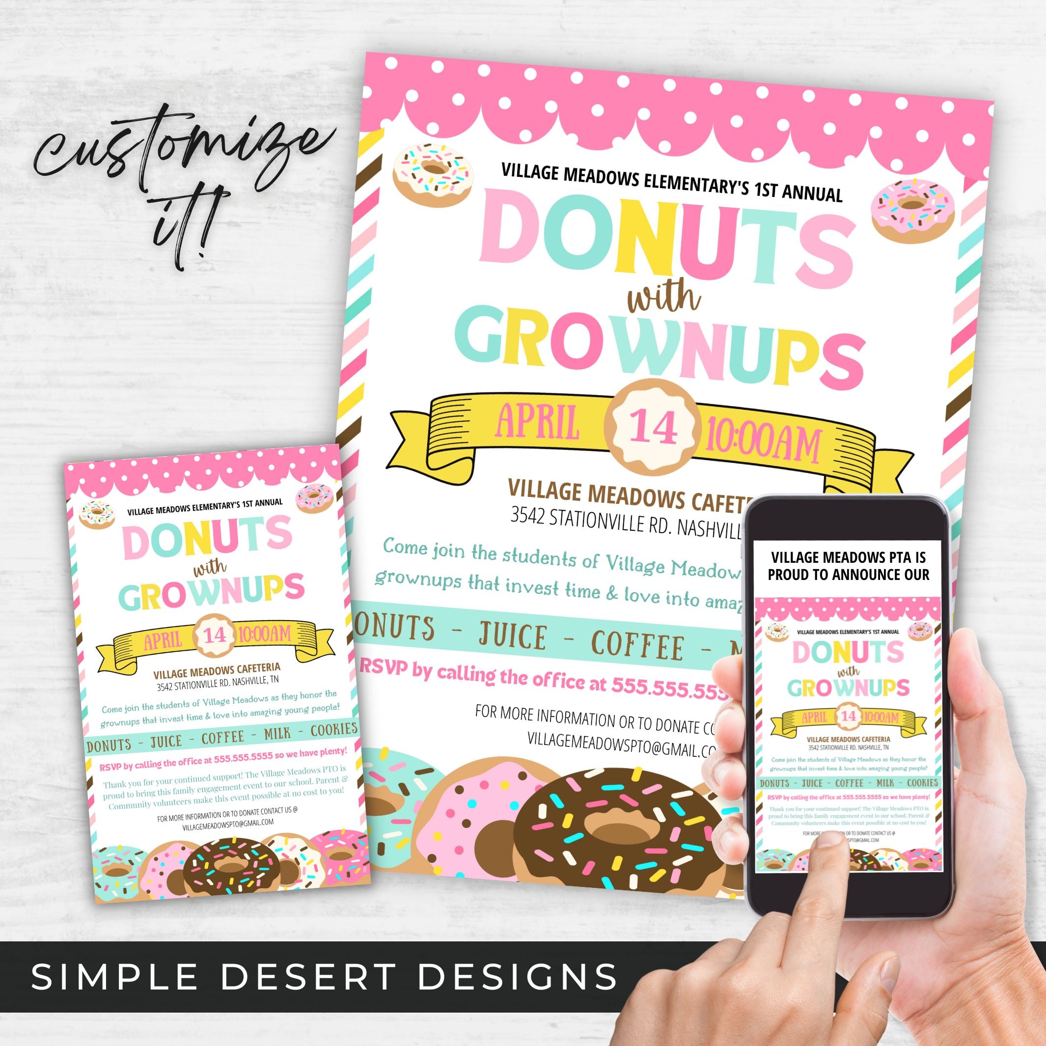Donuts With Grownups Flyers for Schools – Simple Desert Designs